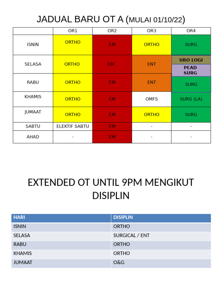 Jadual Baru Ot A : MULAI 01/10/22 | PDF