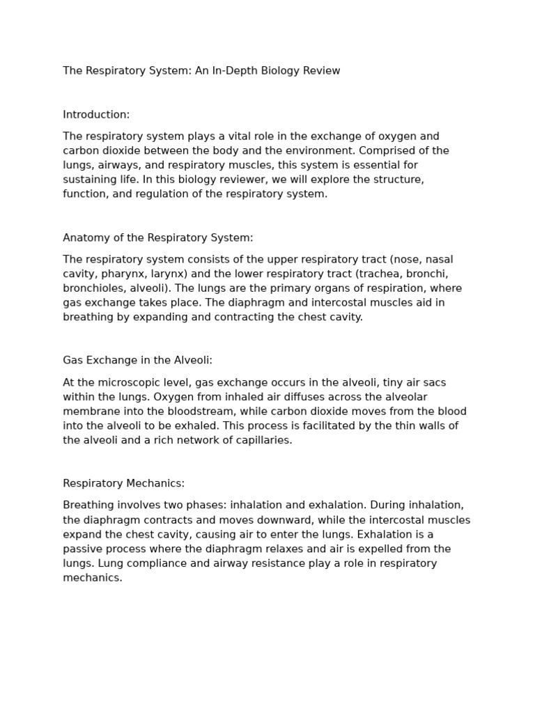 Biology Reviewer Respiratory System | PDF | Respiratory System | Lung