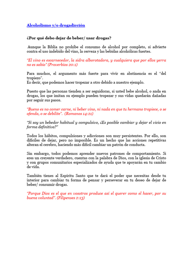 Alcoholismo y Drogadicción | PDF | La dependencia de sustancias | Pecado
