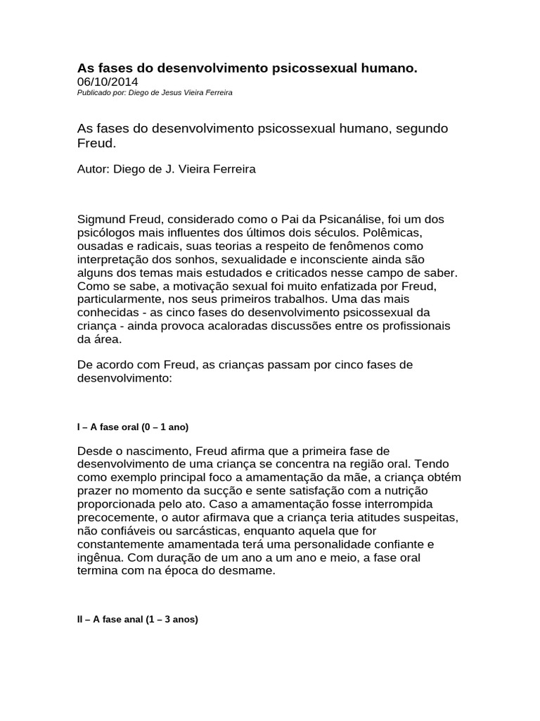 As Fases Do Desenvolvimento Psicossexual Humano-Freud | PDF | Complexo ...
