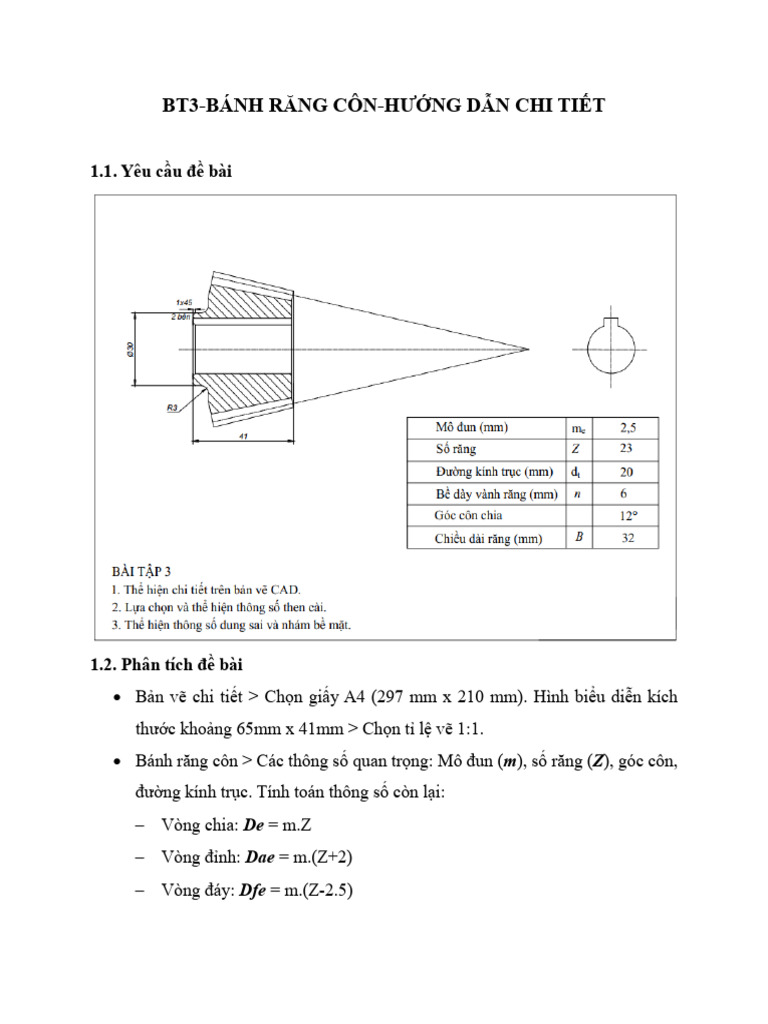 BT3-Bánh răng côn-Hướng dẫn chi tiết | PDF