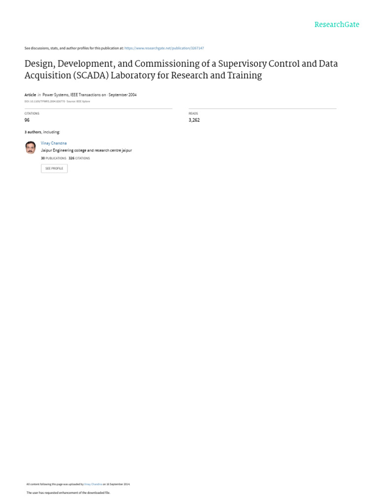 Design, Development, and Commissioning of A Supervisory Control and ...