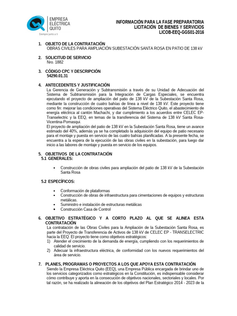 Información para La Fase Preparatoria Licitación de Bienes Y Servicios ...