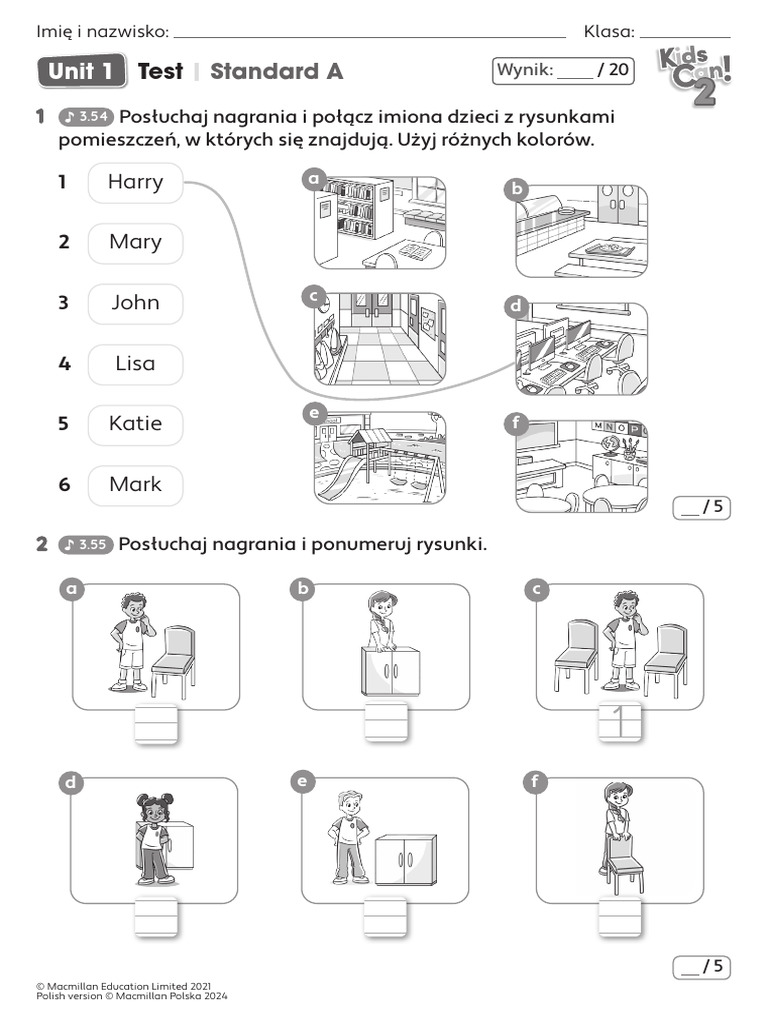 Kids Can 2 - Test - Unit 1 - Standard A | PDF