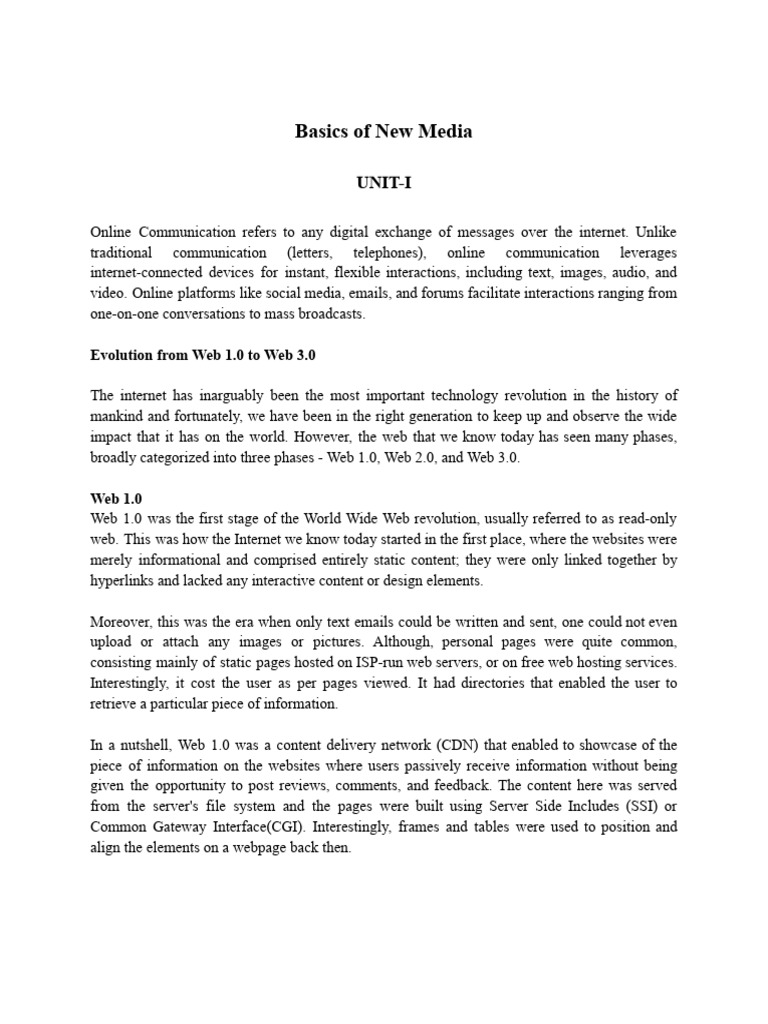 Basics of New Media Notes | PDF | World Wide Web | Internet & Web