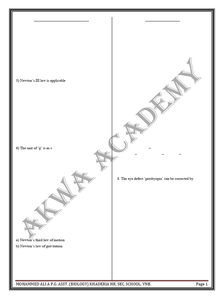 10th Science 1 Mark Questions Bank English Medium PDF Download | PDF ...
