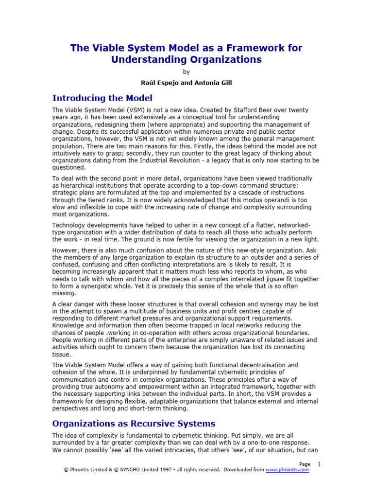 VSM as a Framework | PDF | Intelligence | System VSM as a Framework | PDF | Intelligence | System