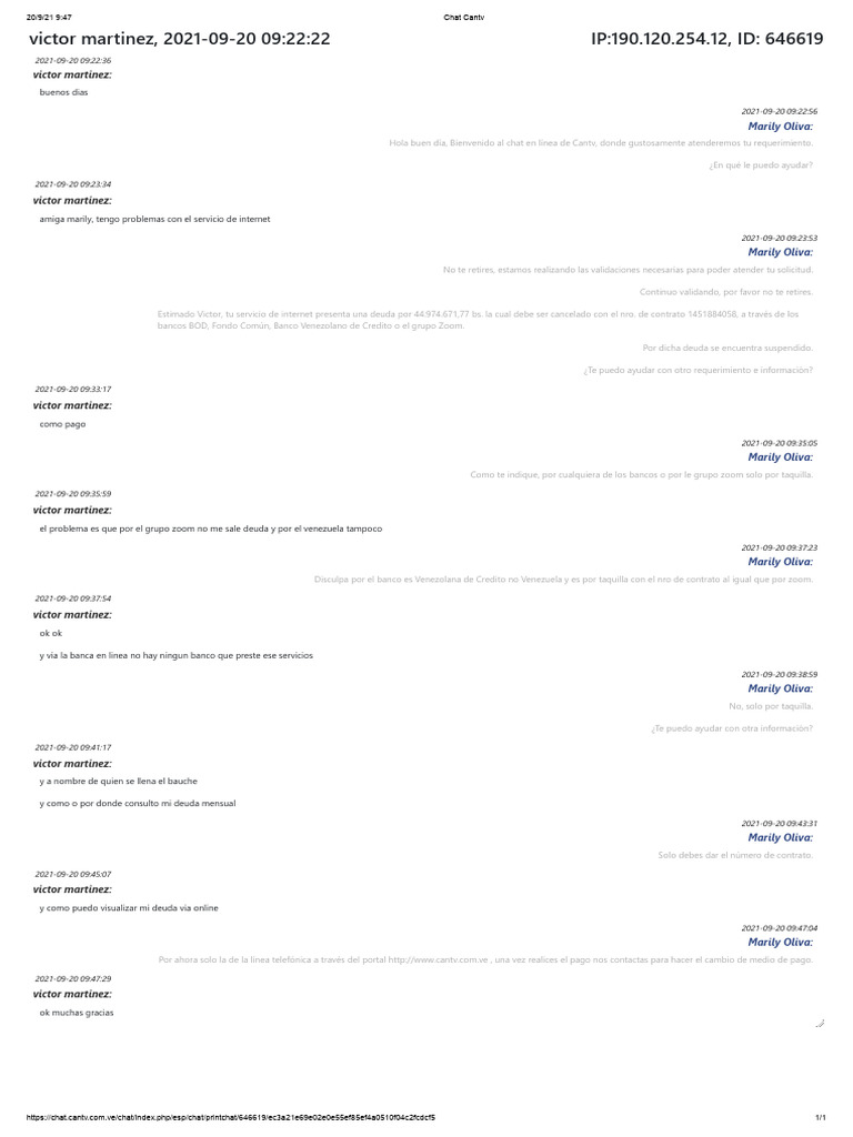 Chat Cantv 2092021 | PDF | Industrias de servicio