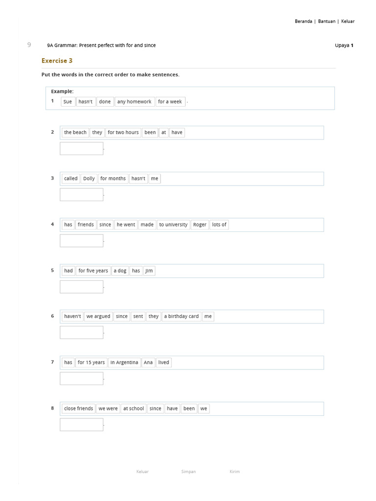 Exercise 3 - Mode - Selesaikan - Unit 9 - 9A Grammar - Present Perfect With For and Since - 210 ...