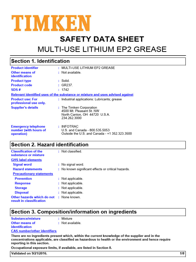 Multi Use Lithium Ep2 Grease | PDF | Waste Management | Waste