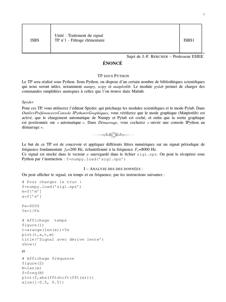 Filtrage numérique sous Python | PDF | Filtre (électronique) | Filtre ...