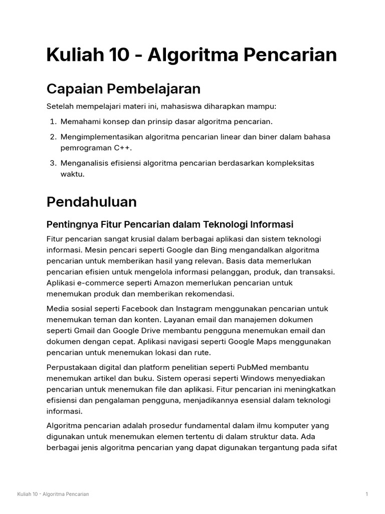 Kuliah 10 - Algoritma Pencarian | PDF | Komputer