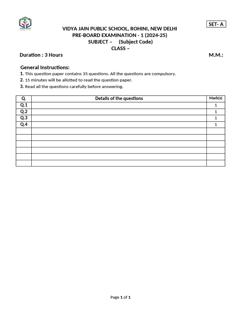 Question Paper Header - PB1 | PDF