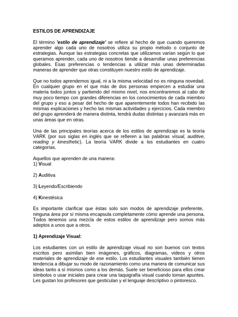 Estilos de Aprendizaje | PDF | Hemisferio cerebral | Inteligencia