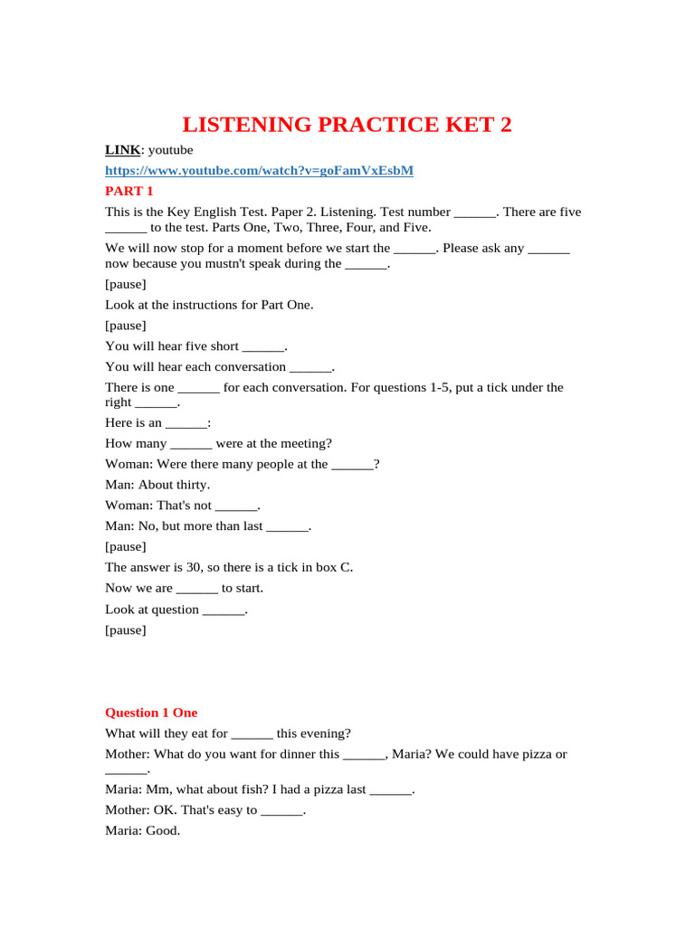 KET Listening Practice Test 2 | PDF | Self-Improvement
