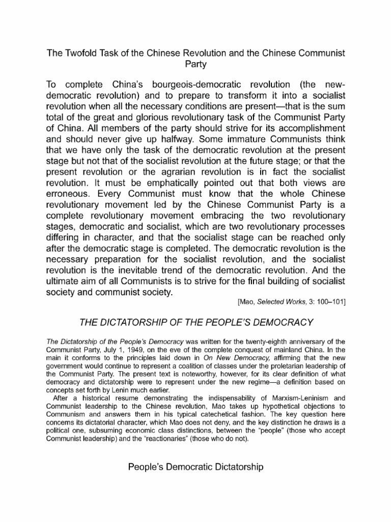 1949 - Mao - On The Dictatorship of The People's Democracy | PDF ...