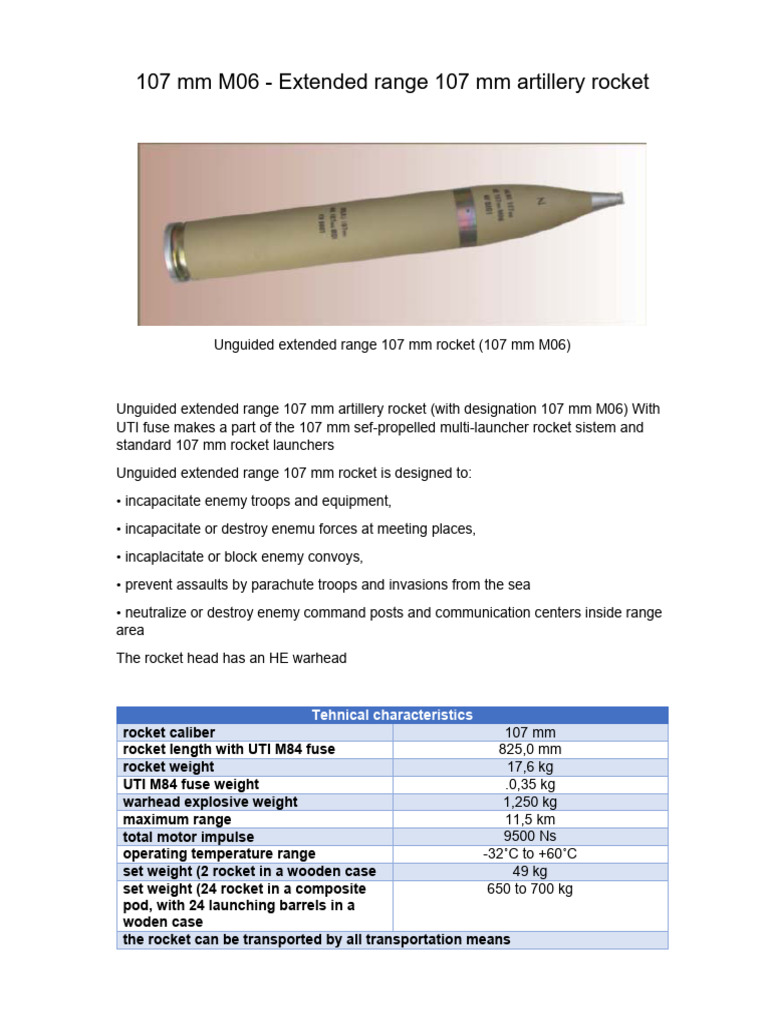 Unguided Extended Range 107 MM Artillery Rocket en | PDF | Rocket ...