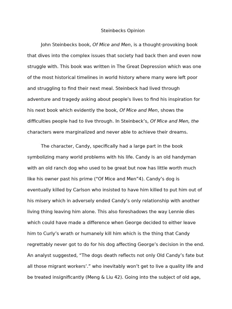 Analytical Essay of John Steinbecks of Mice and Men | PDF
