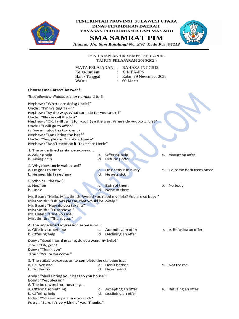 English Exam for SMA Samrat PIM 2023 | PDF | Computing