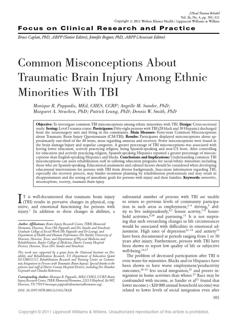 Caplan Et Al (2011) TBI - Cultural Misconceptions | PDF | Traumatic ...