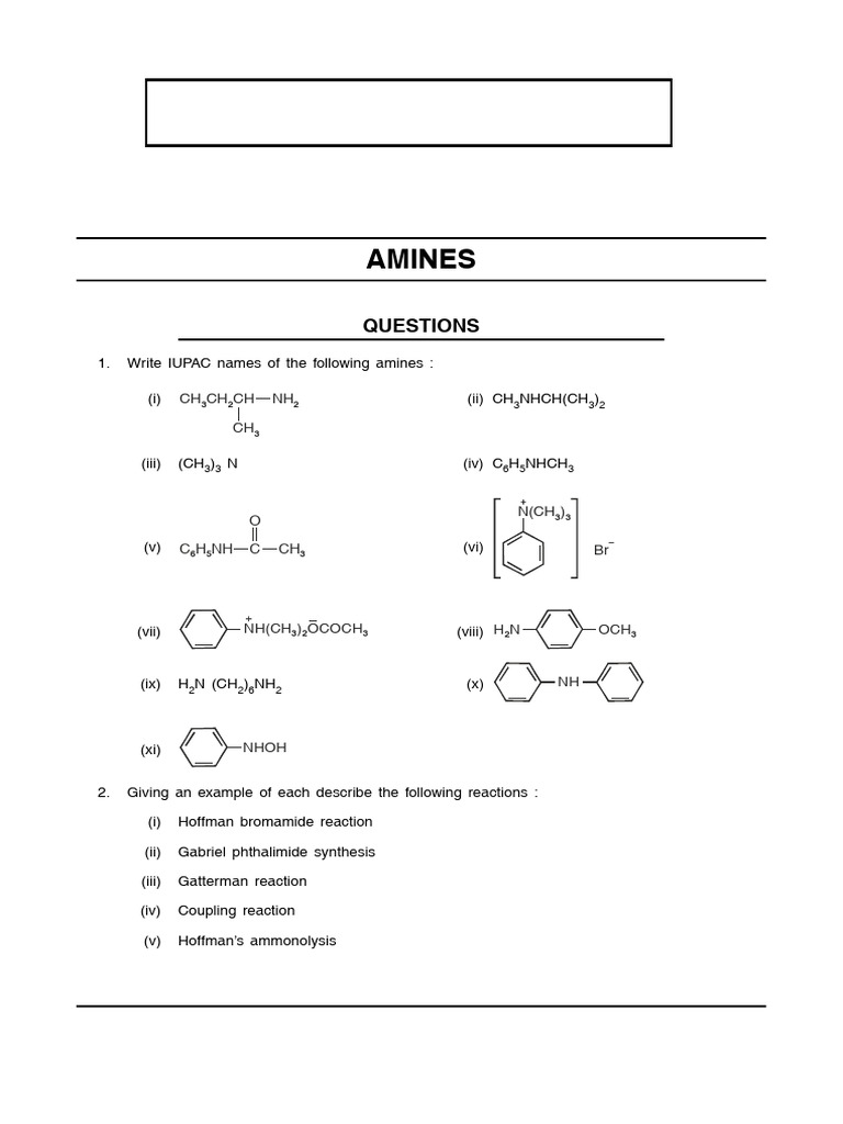 PRS - Chapter - Amines - Organic Chemistry 2023-24 | PDF | Amine | Chemical Compounds