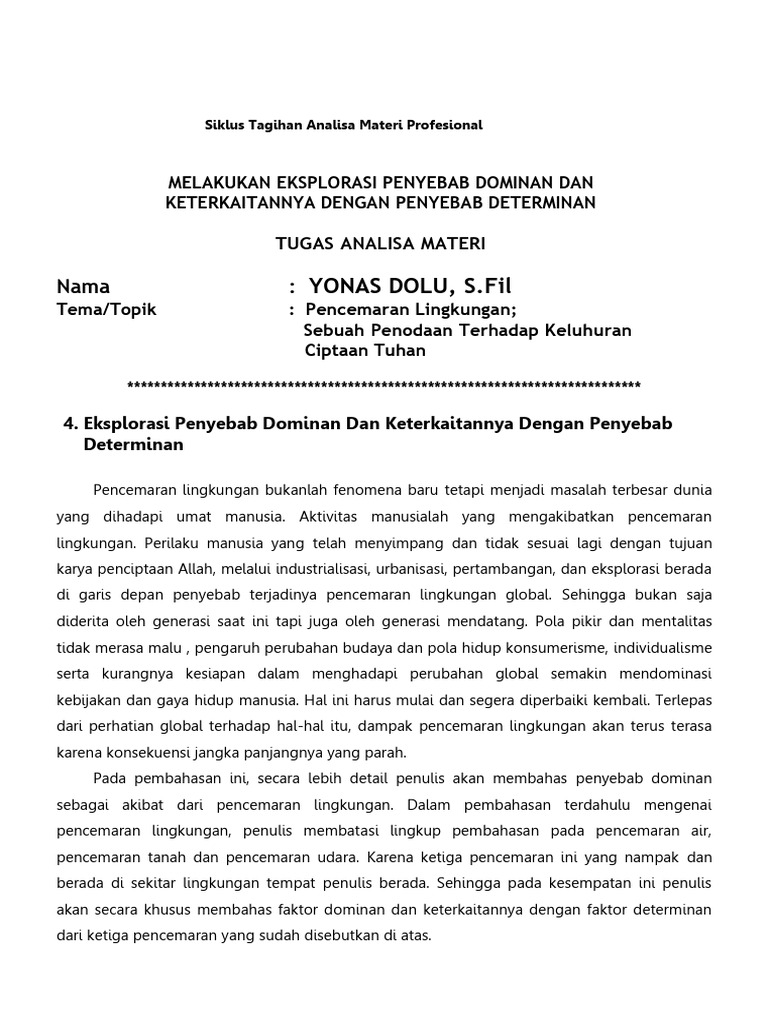 TUGAS ANALISA MATERI (FAKTOR PENYEBAB DOMINAN) - YONAS DOLU, S.Fil | PDF