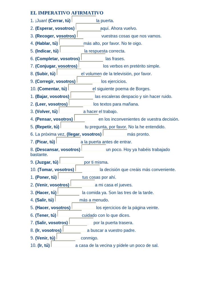 Ejercicios de Imperativo Afirmativo | PDF
