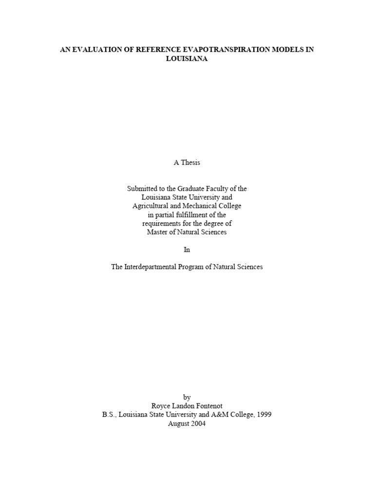Evaluation Of Evaporation Models Thesis2004 Pdf Evapotranspiration Water