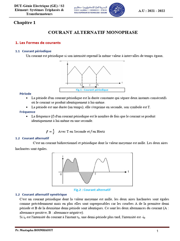 Courant Alternatif Monophasé | PDF | Courant alternatif | Impédance ...