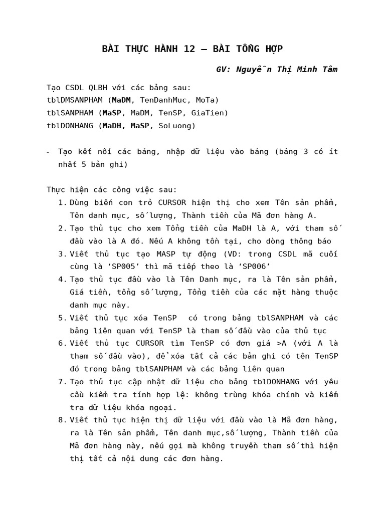 BÀI TH C HÀNH 12 - Bài T NG H P 2 | PDF