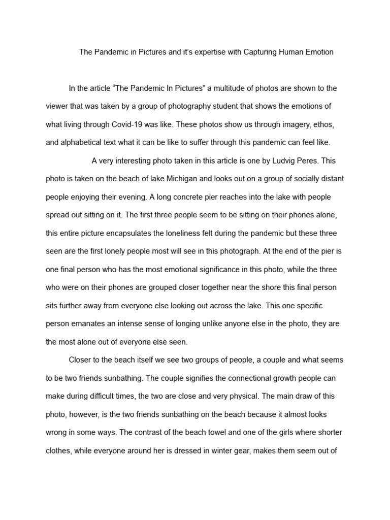 Concept Essay #1 The Pandemic in Pictures and It's Expertise With Capturing Human Emotion | PDF