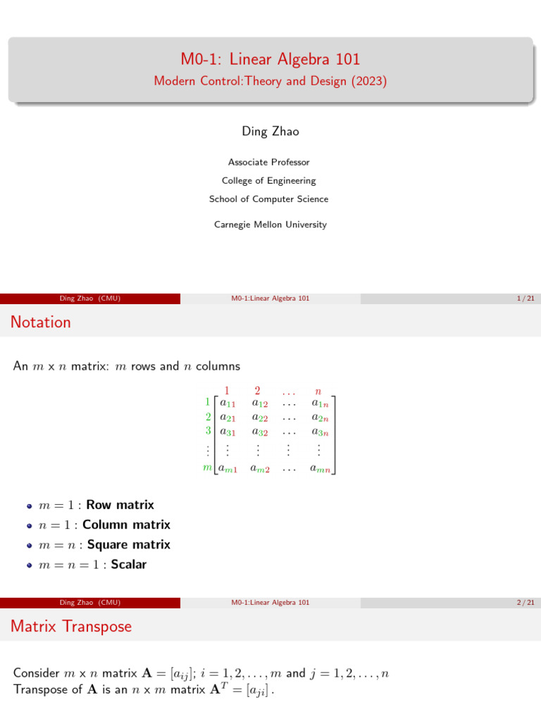 M0 1 After Class | PDF | Matrix (Mathematics) | Eigenvalues And Eigenvectors