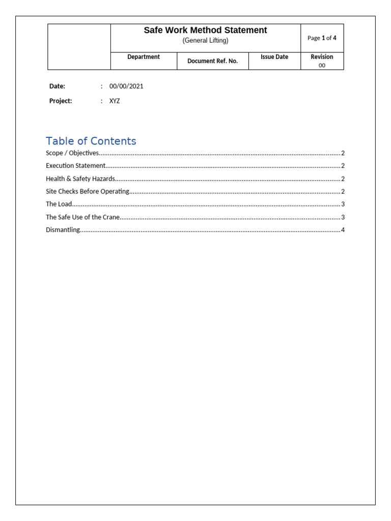 Safe Work Method Statement (General Lifting) | PDF | Crane (Machine) | Occupational Safety And ...