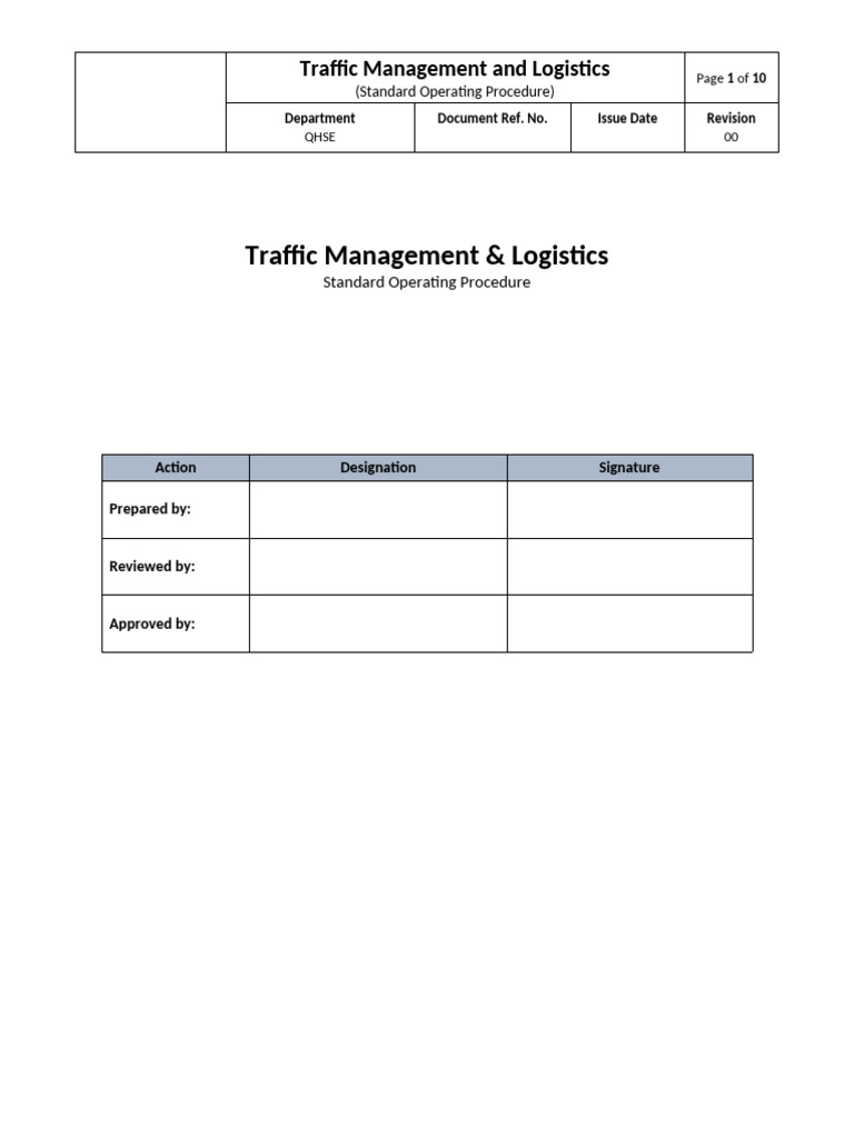 Standard Operating Procedure For Traffic Management and Logistics | PDF ...