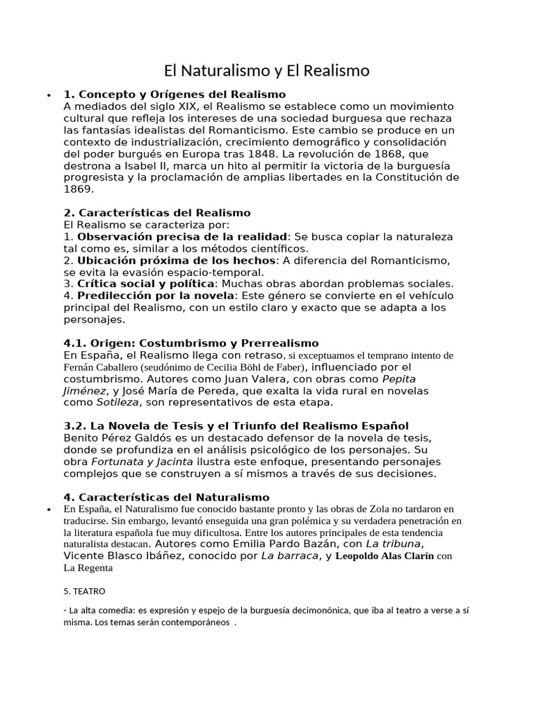 Realismo y Naturalismo en la Literatura | PDF | Realismo literario