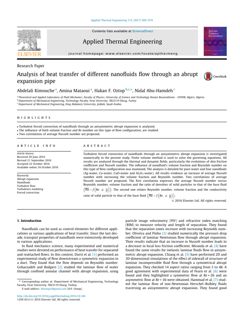 Analysis of Heat Transfer of Different Nanofluids Flow Through An Abrupt Expansion Pipe | PDF ...