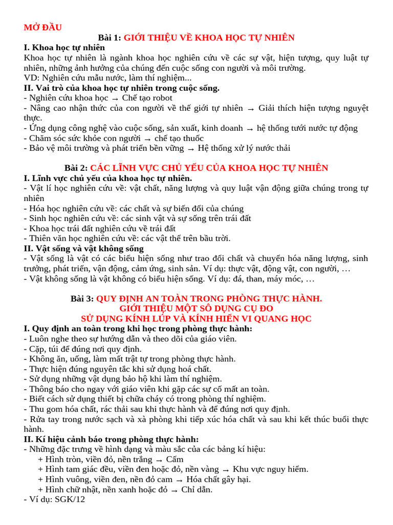 Tom Tat Ly Thuyet KHTN 6 | PDF