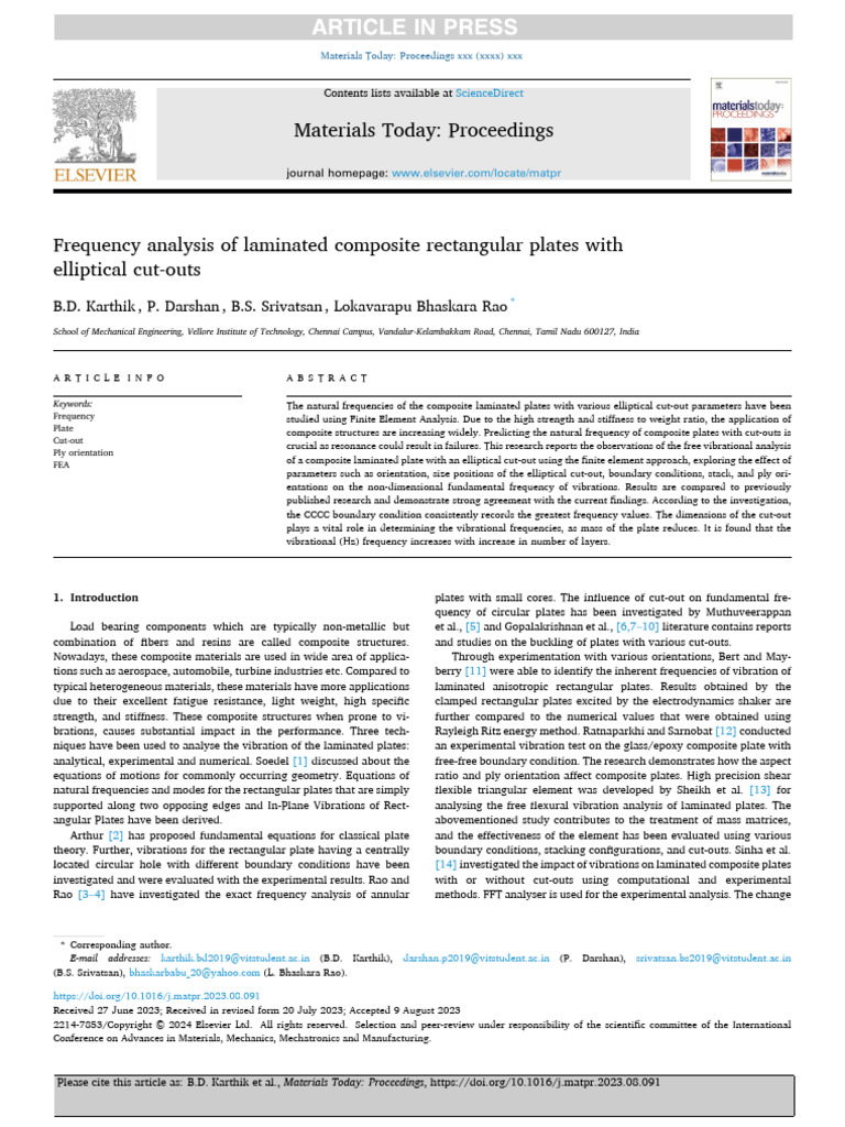 Frequency Analysis of Laminated Composite Rectangular Plates With 2013 ...