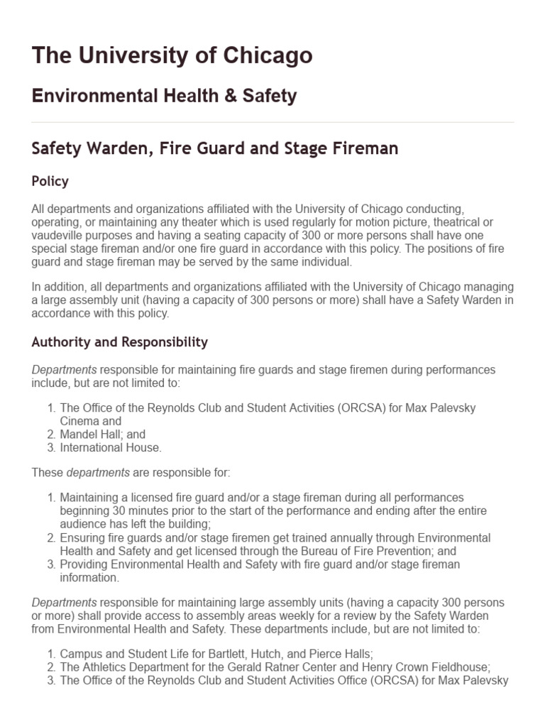 Safety Warden, Fire Guard and Stage Fireman | PDF | Firefighter | Hazards