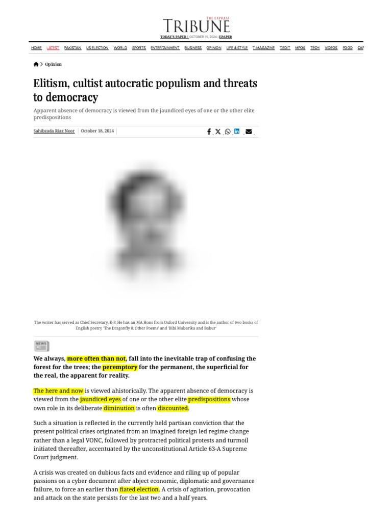 Elitism, Cultist Autocratic Populism and Threats To Democracy | PDF ...