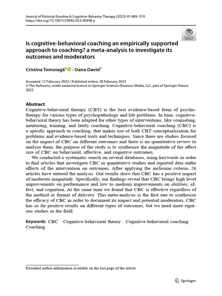 Cognitive-Behavioral Coaching Impact | PDF | Cognitive Behavioral ...