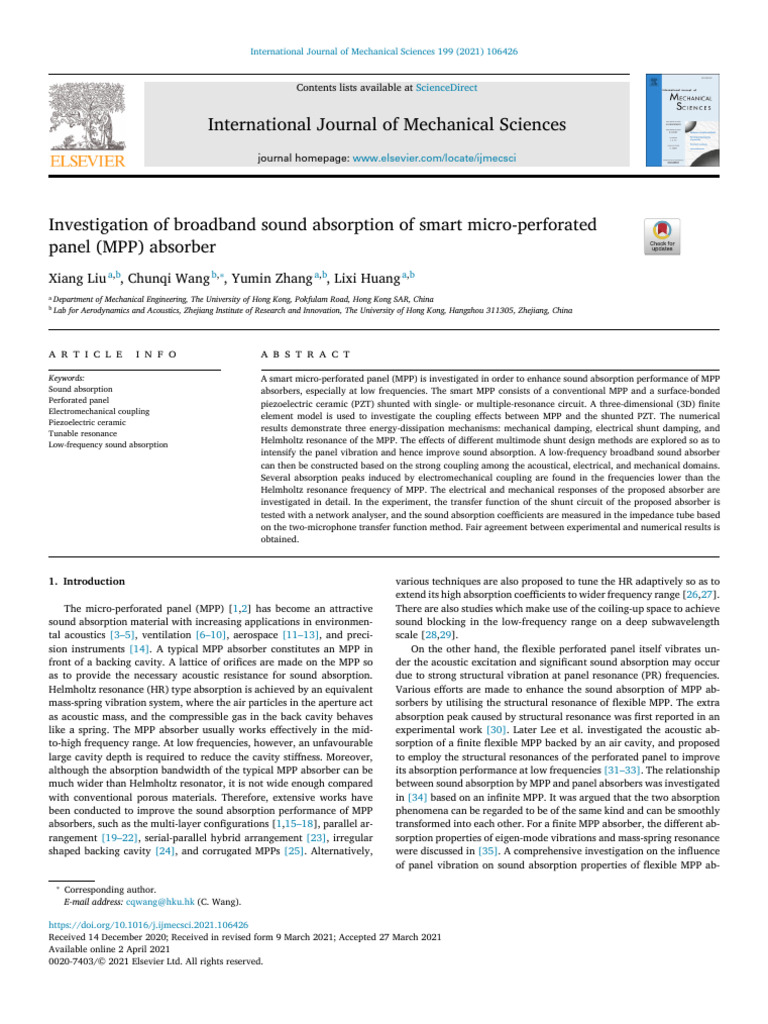 Smart Micro-Perforated Panel Absorber | PDF | Resonance | Electrical ...
