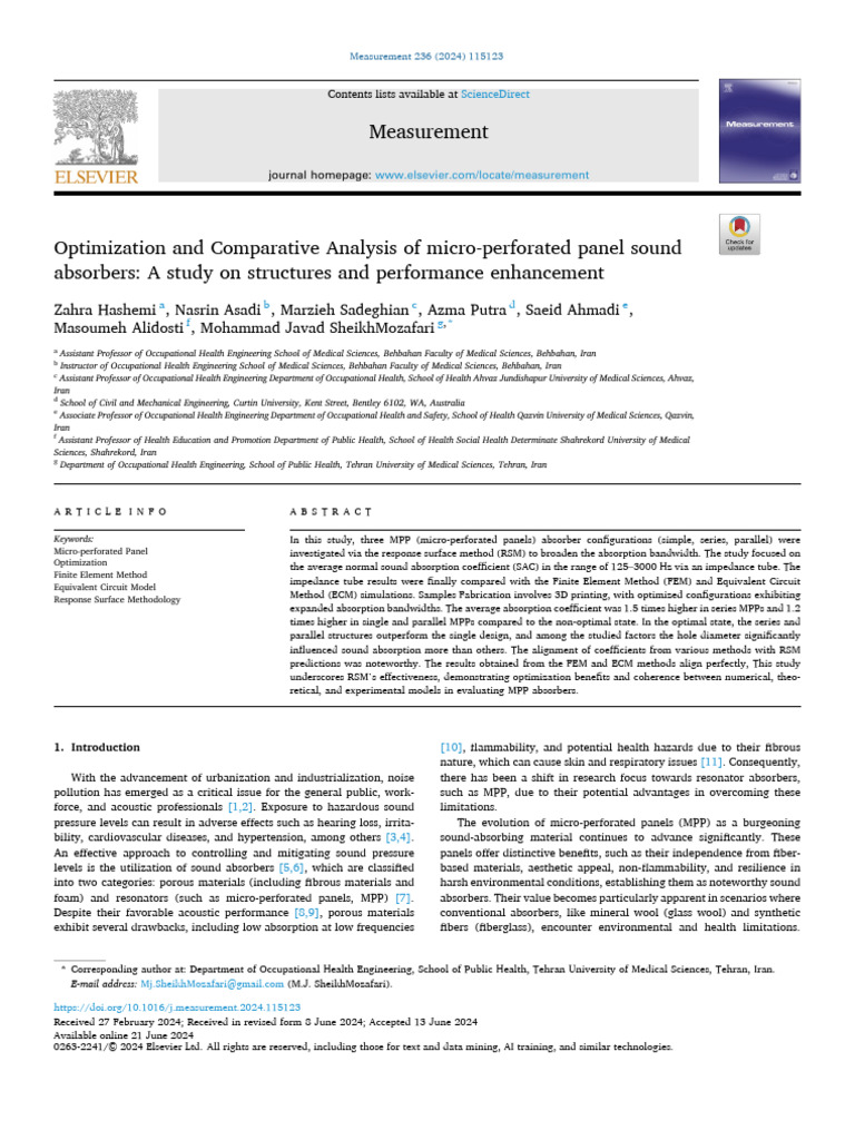 Optimization and Comparative Analysis of Micro-Perforated Panel Sound ...