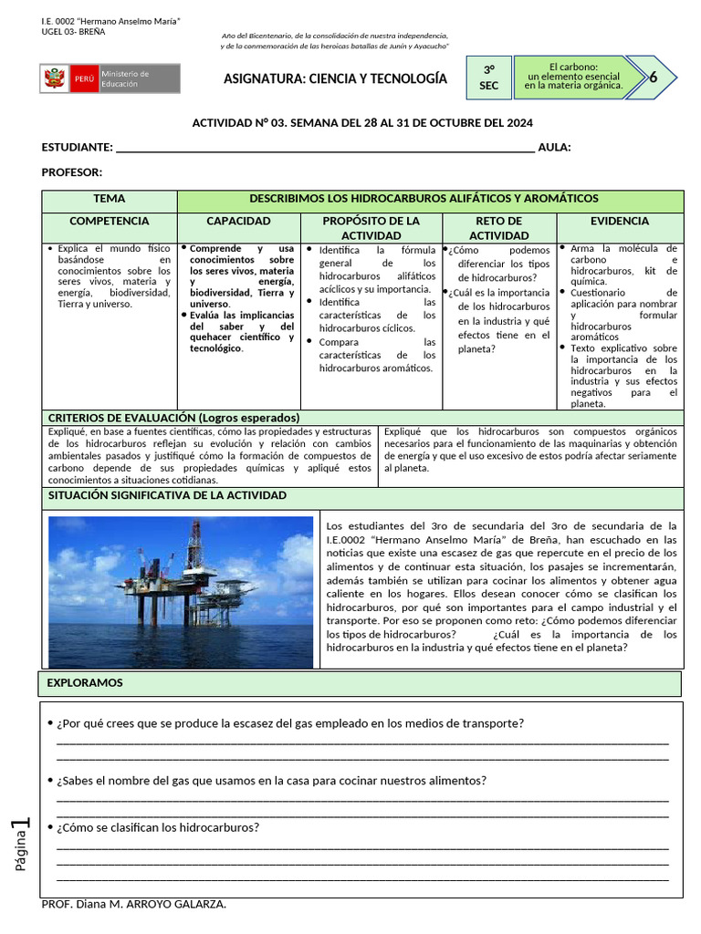 3°sec - UNIDAD 6 - ACTIVIDAD 3 (CyT Explica 2024) - Describimos Los Hidrocarburos Alifáticos y ...