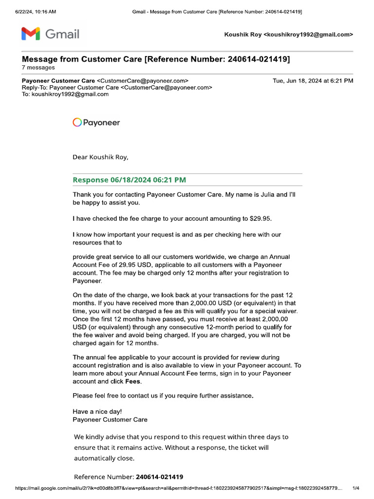 Payoneer Reply | PDF
