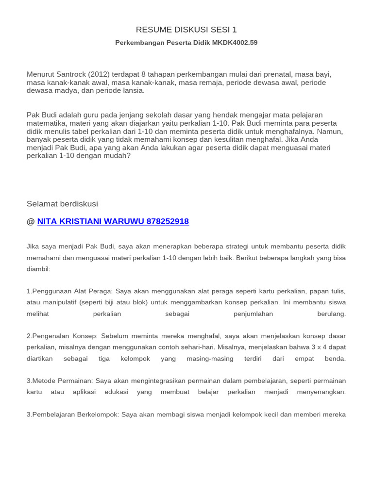 Resume Diskusi Sesi 1 PPD MKDK4002.59 | PDF | Karier & Perkembangan ...