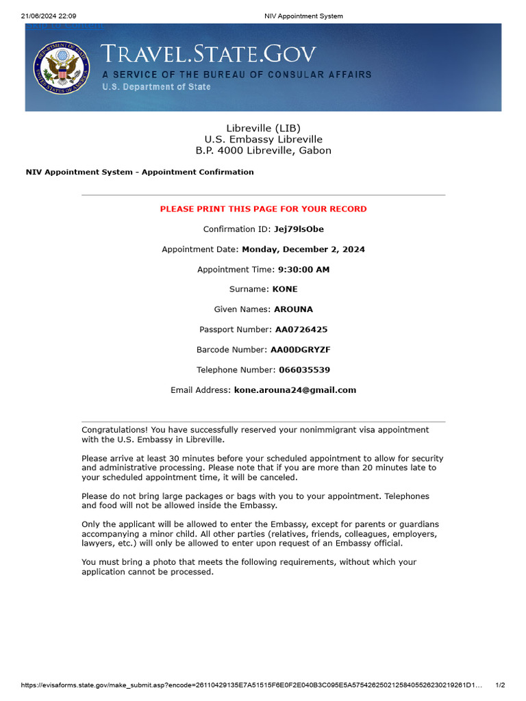 CONFIRMATION VISA USA | PDF | Government And Personhood | National Security