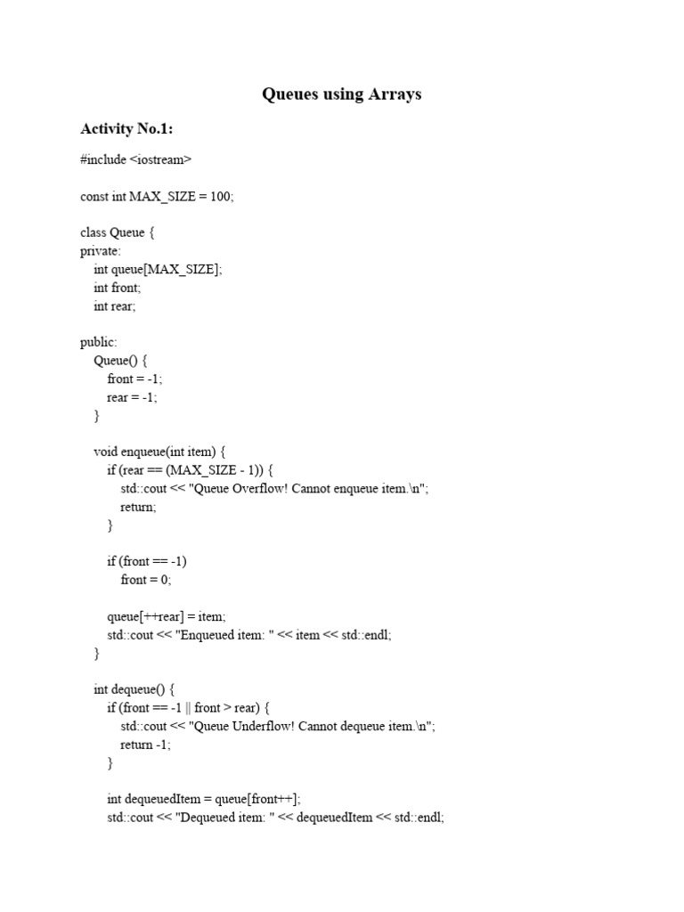 Lab06 Quees(Array) | PDF | Queue (Abstract Data Type) | Computer ... Lab06 Quees(Array) | PDF | Queue (Abstract Data Type) | Computer ...
