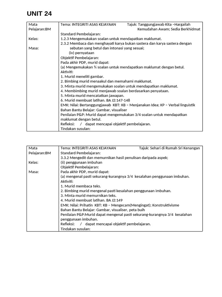 BM tahun 1 RPH unit 24 | PDF
