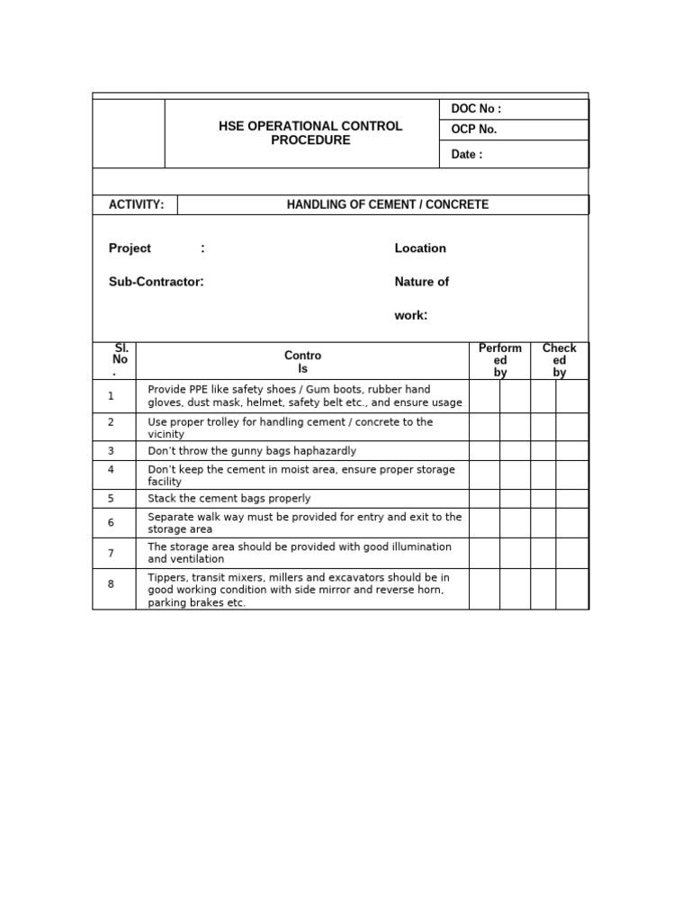 Cement Handling Safety Guide | PDF